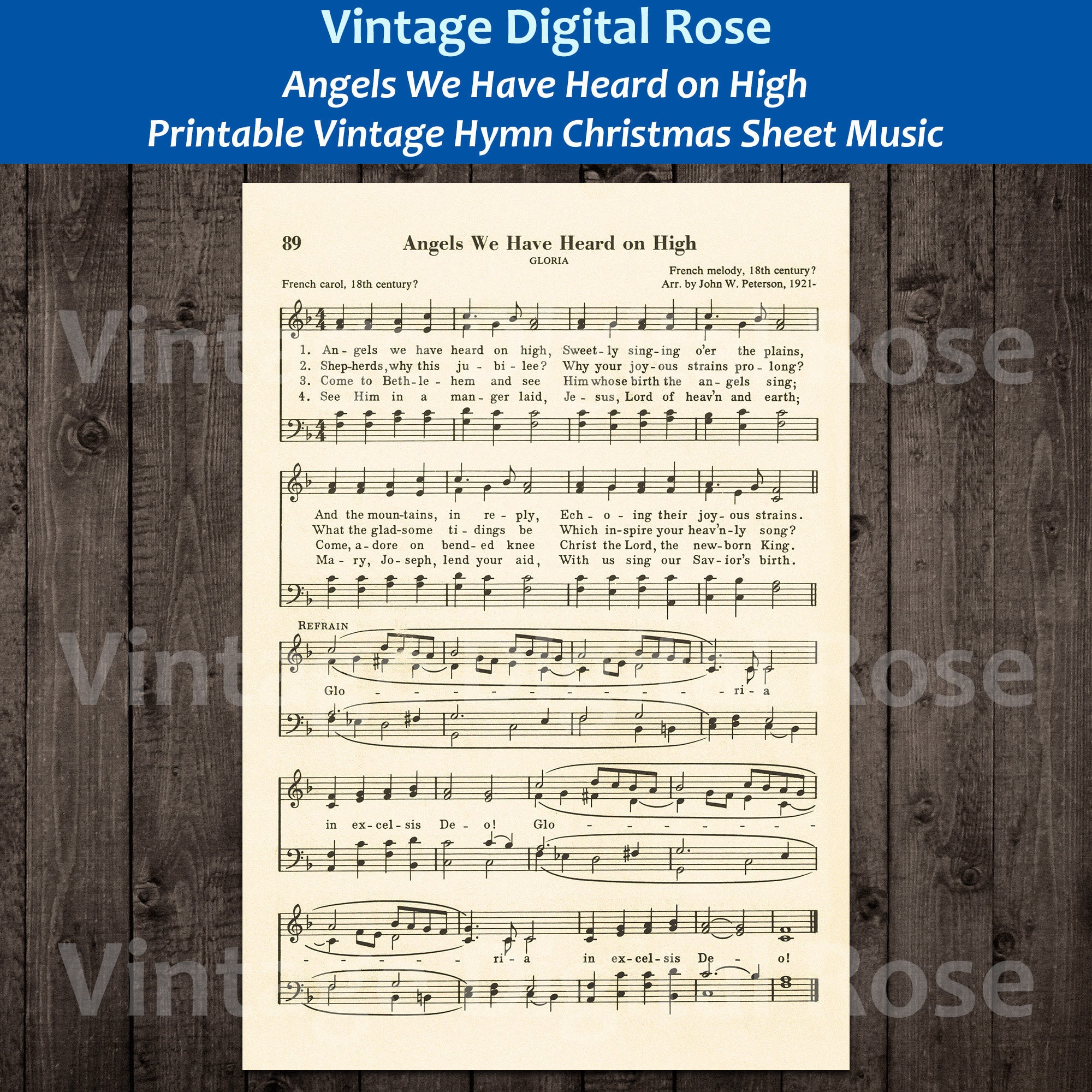 Angels We Have Heard on High Printable Vintage Christmas Hymn Carol ...