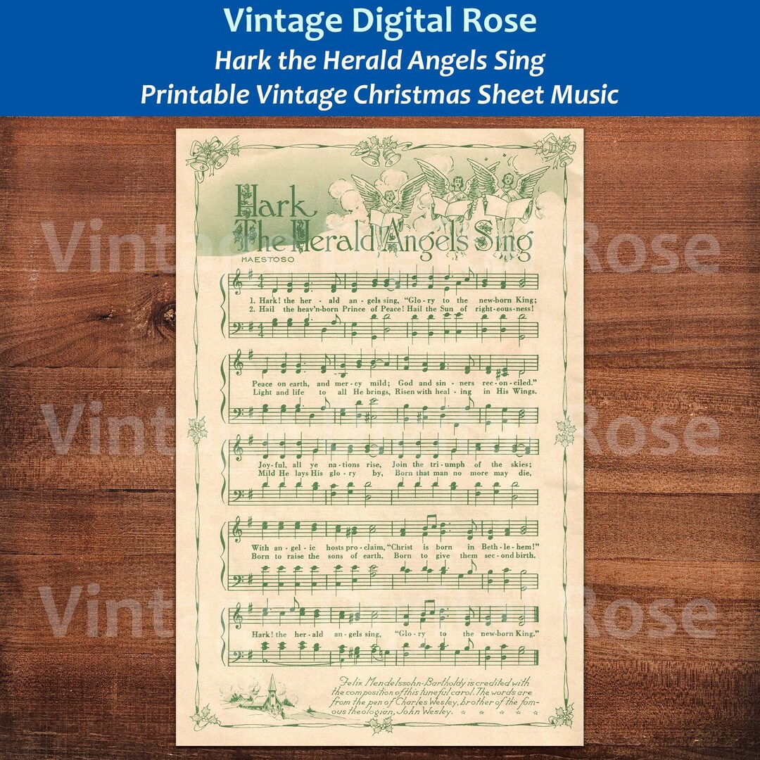 Hark the Herald Angels Sing Printable Vintage Christmas Hymn Carol ...
