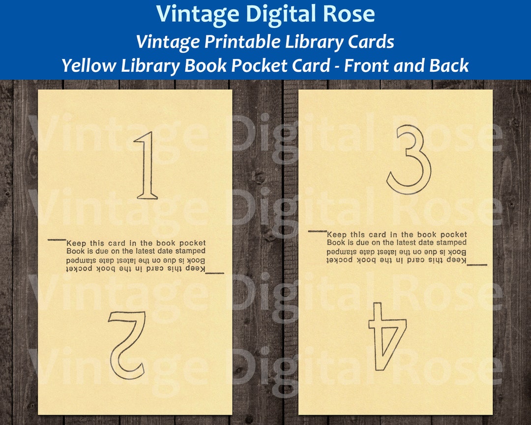 Vintage Printable Yellow Library Book Pocket Card Front and Back ...