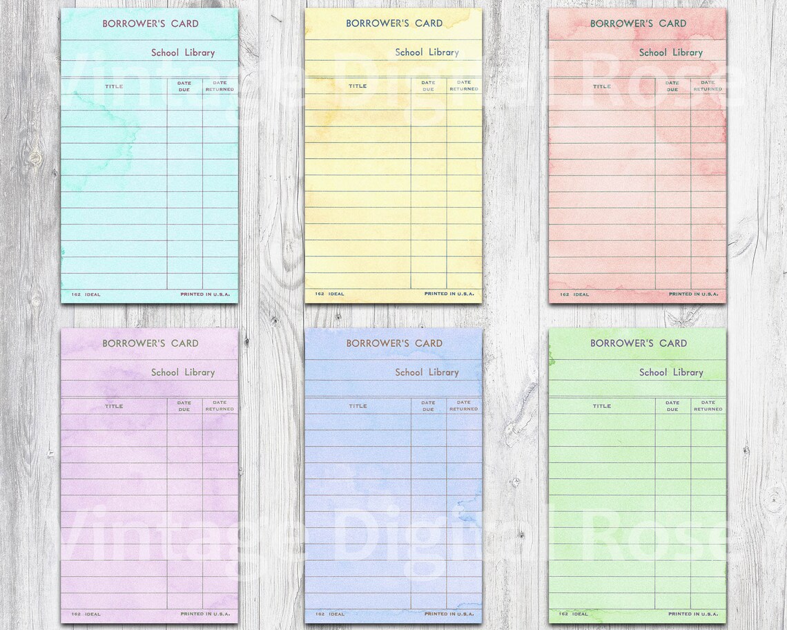 Vintage Printable School Library Cards Bright Colors Digital | Etsy