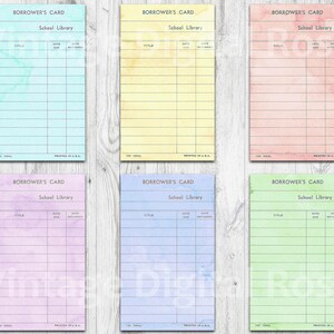 Vintage Printable School Library Cards Bright Colors Digital Collage ...