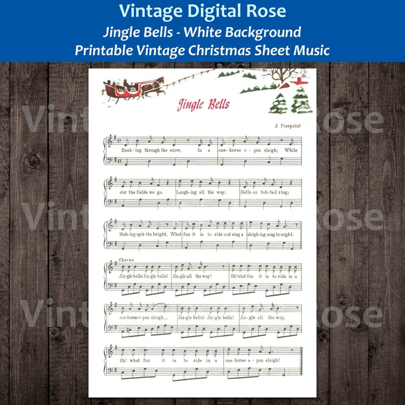 Jingle Bells Printable Vintage Popular Christmas Carol Sheet Music ...