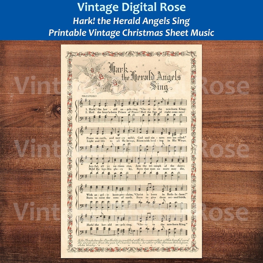 Hark the Herald Angels Sing Printable Vintage Popular Christmas Carol ...