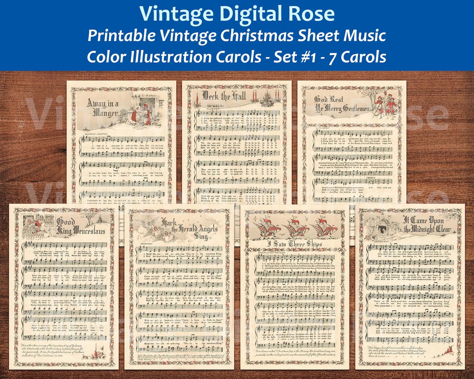 Printable Vintage Christmas Carols Color Illustrations Best Sellers Top ...