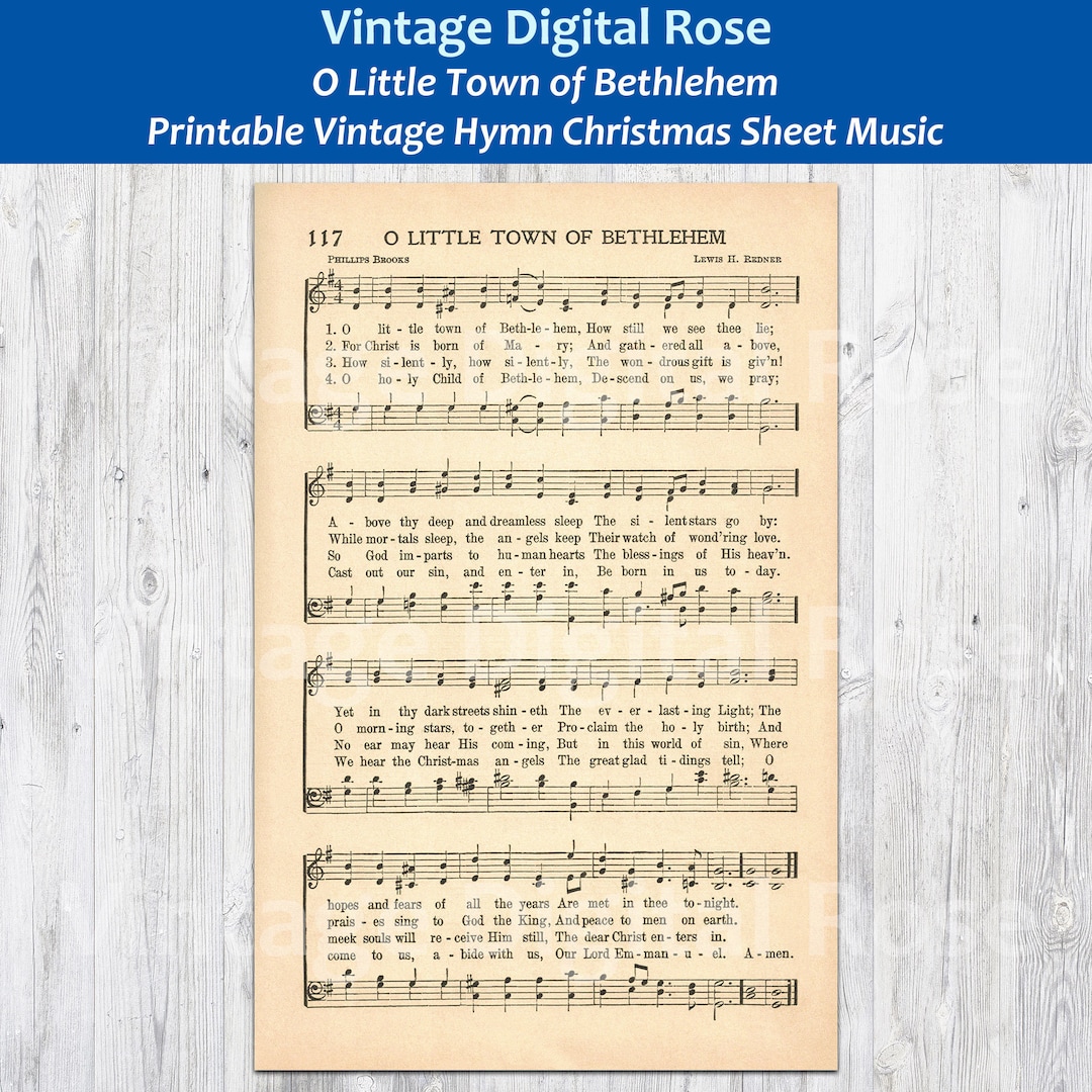 O Little Town of Bethlehem Printable Vintage Christmas Hymn Carol Sheet ...