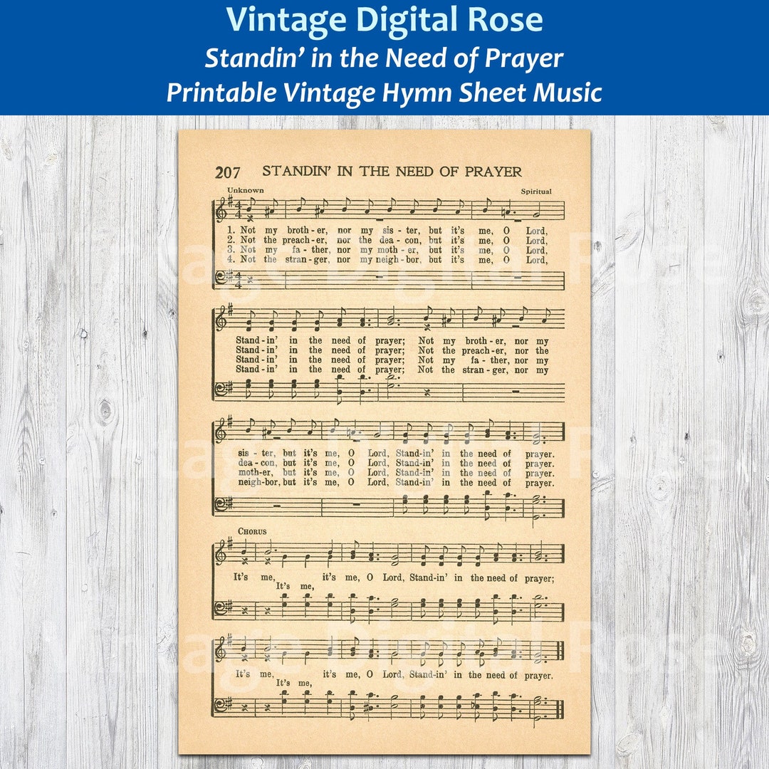 Standin' in the Need of Prayer Printable Vintage Hymn Spiritual Sheet ...