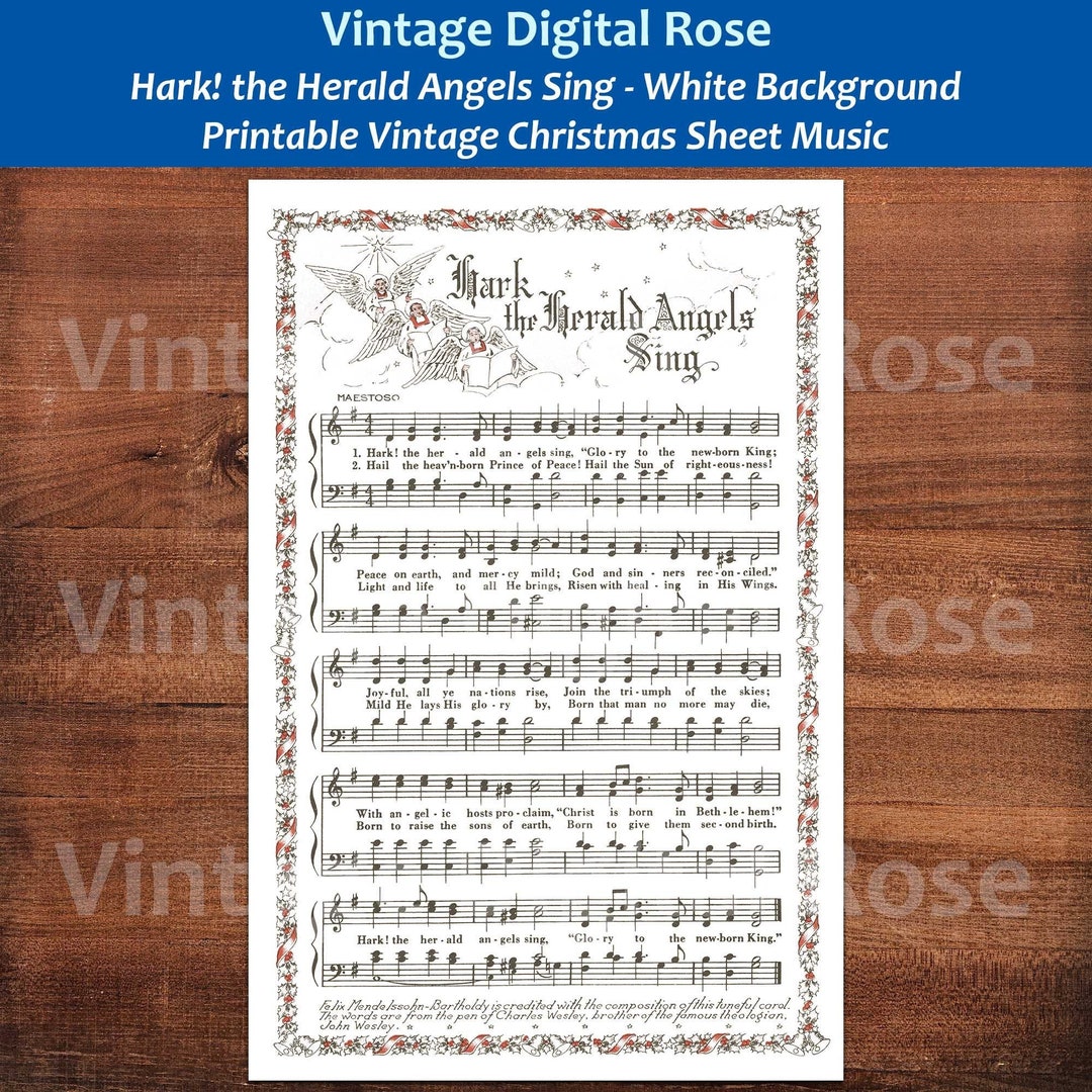 Hark the Herald Angels Sing Printable Vintage Christmas Hymn Carol ...