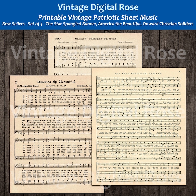 Printable Vintage Patriotic Sheet Music Set of 3 Best Sellers - the ...
