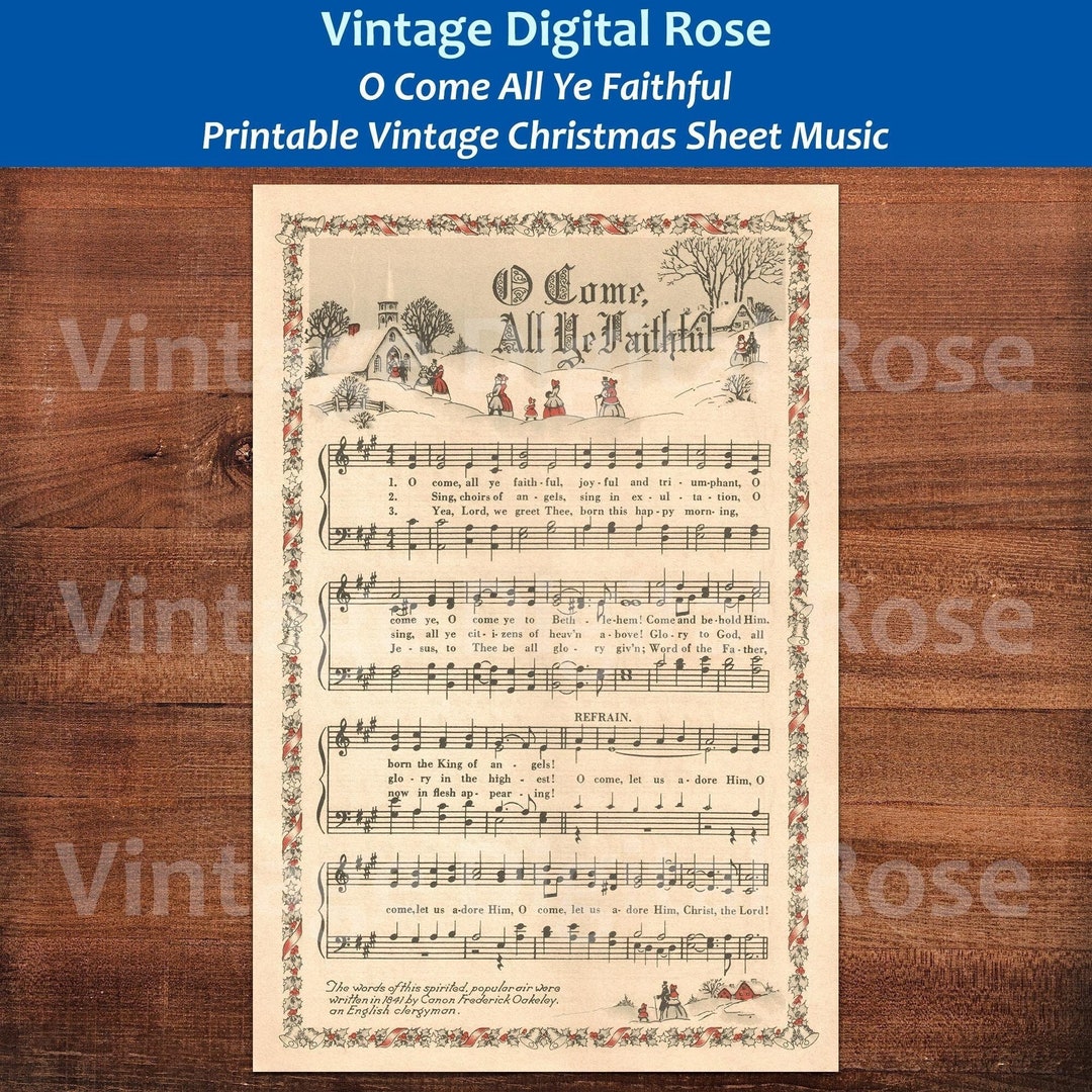 O Come All Ye Faithful Printable Vintage Christmas Hymn Carol Sheet ...