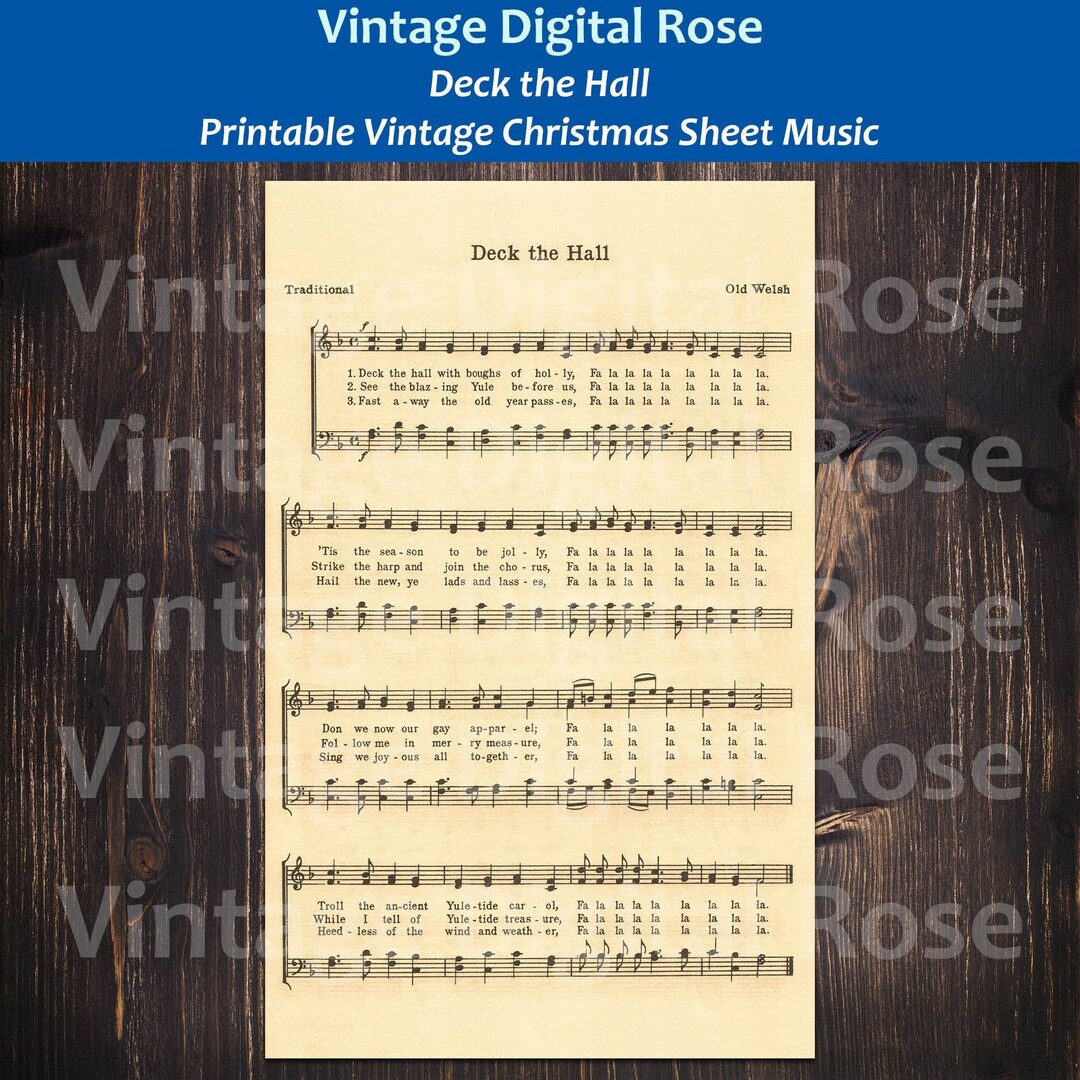 Deck the Hall Halls Printable Vintage Popular Christmas Carol Song ...