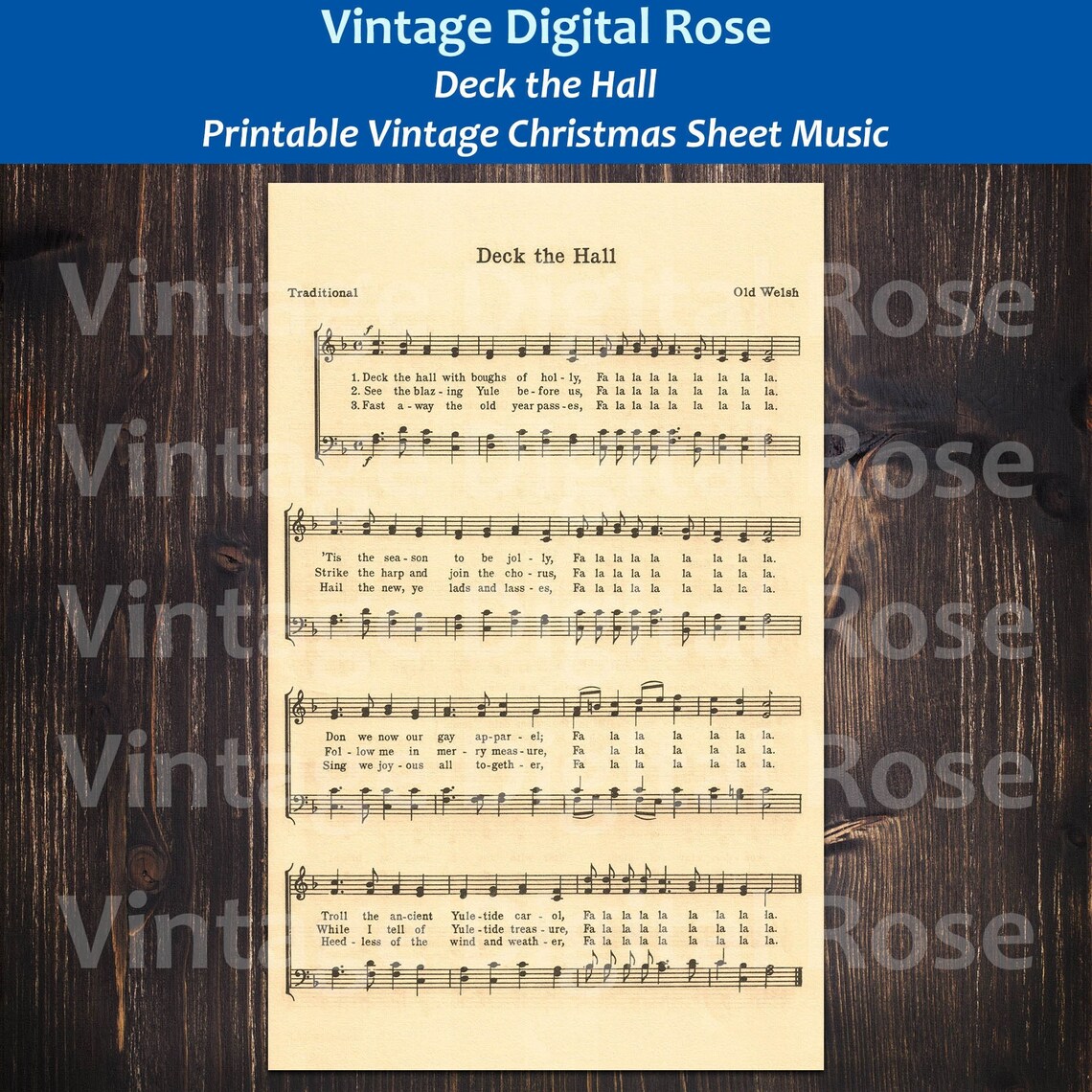 Deck the Hall Halls Printable Vintage Popular Christmas Carol Song ...