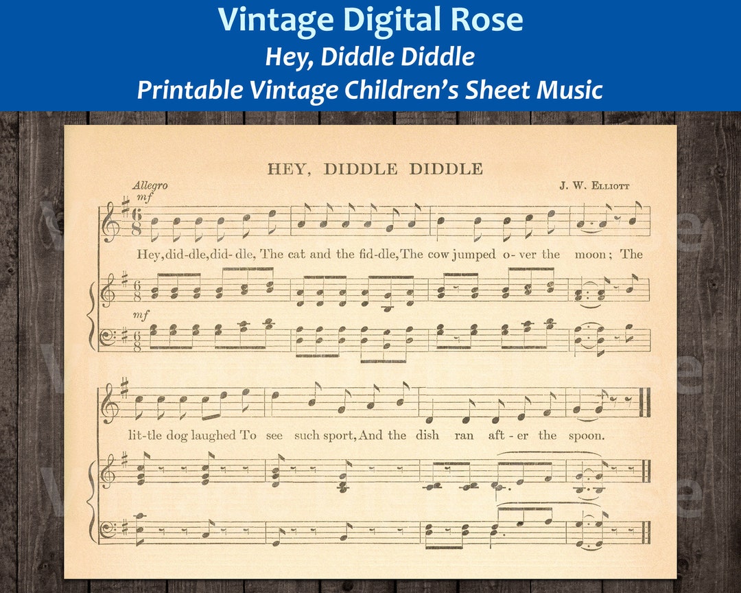 Hey Diddle Diddle Printable Vintage Children's Song Sheet Music - Etsy