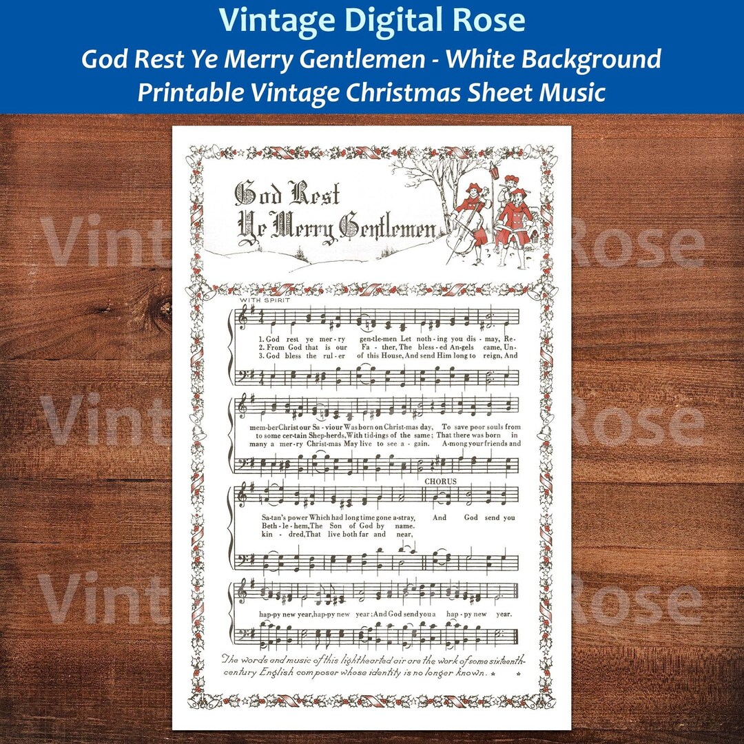 God Rest Ye Merry Gentlemen Printable Vintage Christmas Hymn Carol ...