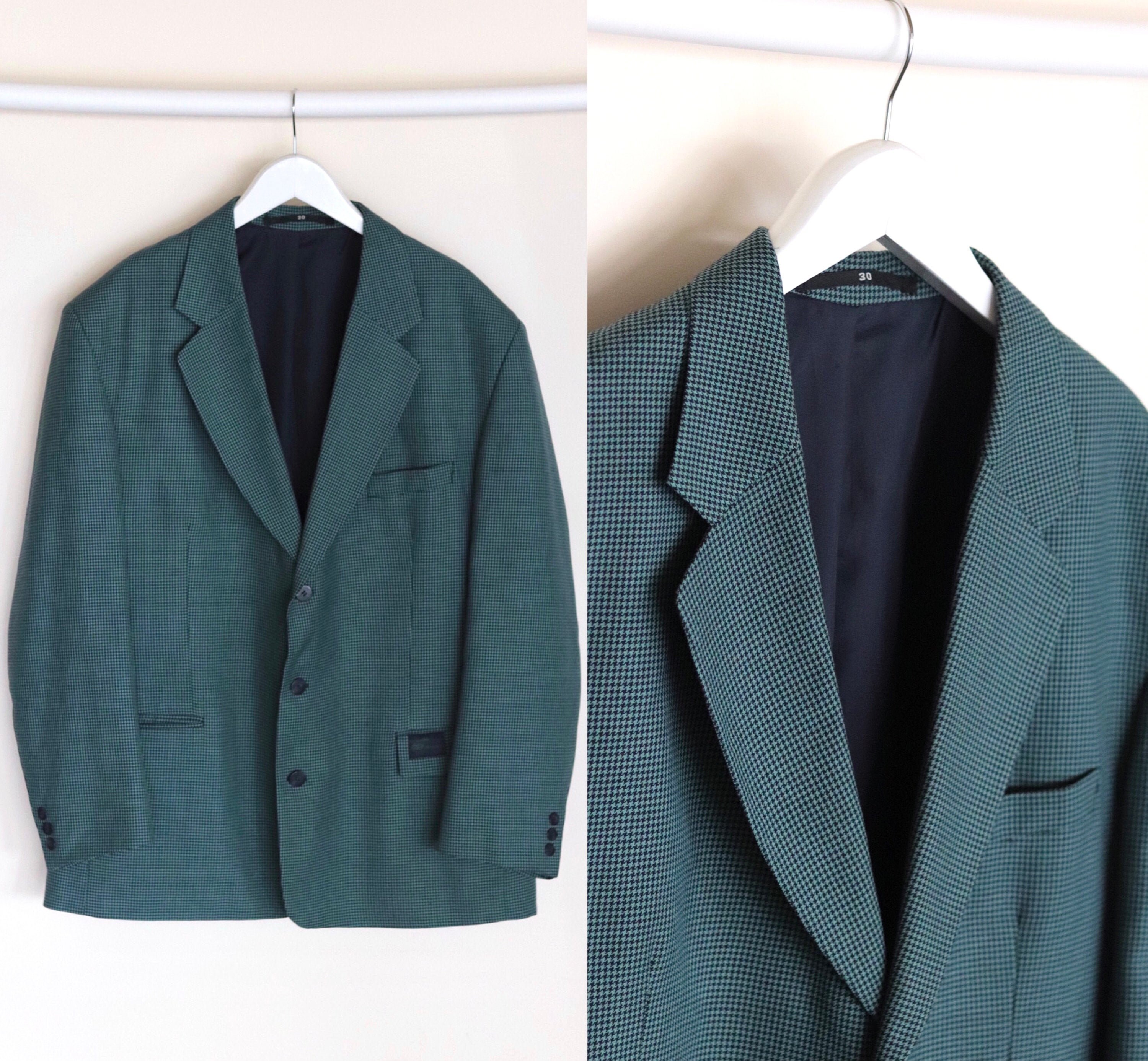 Vinatge Green Check Pattern Blazer With, 90s Mens Green Blazer, Vintage ...