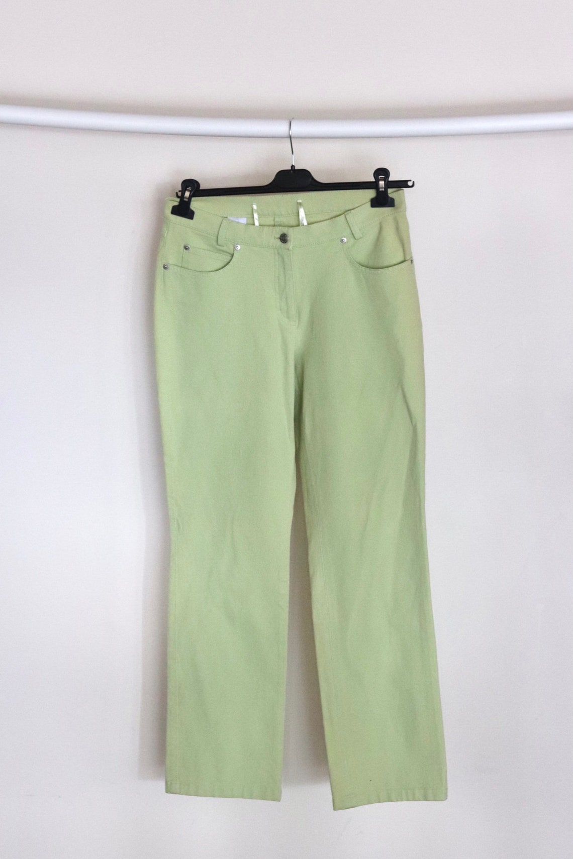 Vintage Light Green Denim Straight Jeans, Green Lime Denim Pants ...