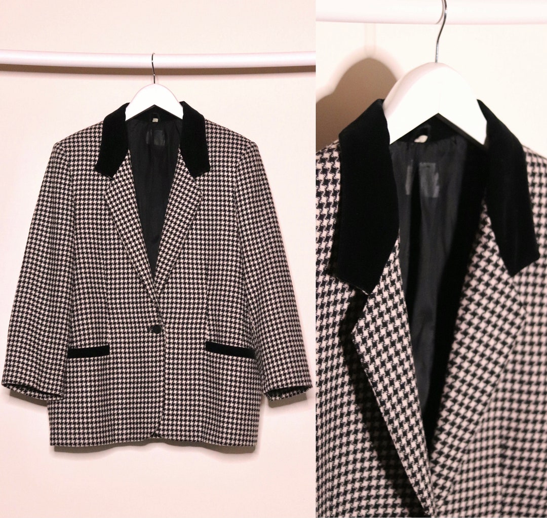 Vinatge Black and White Check Pattern Blazer M Size, 90s Checkered ...