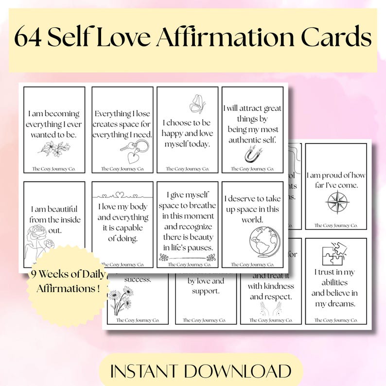 Self Love Affirmation Cards Printable | 30 Positive Quotes | Anxiety ...