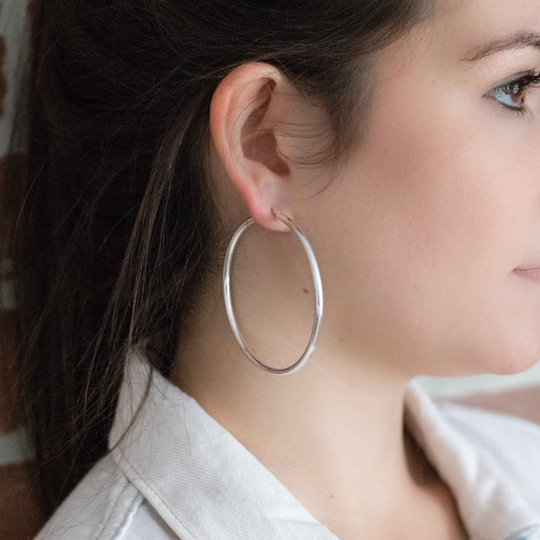 Large Silver Hoops, Big Silver Hoops, Large Hoops, 925 Silver Hoops ...