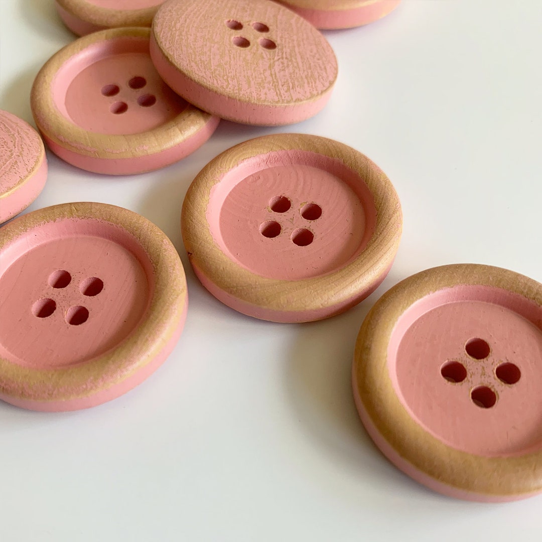 Button Set Pink Wooden Buttons Vintage Natural Wood Buttons, Used Look ...