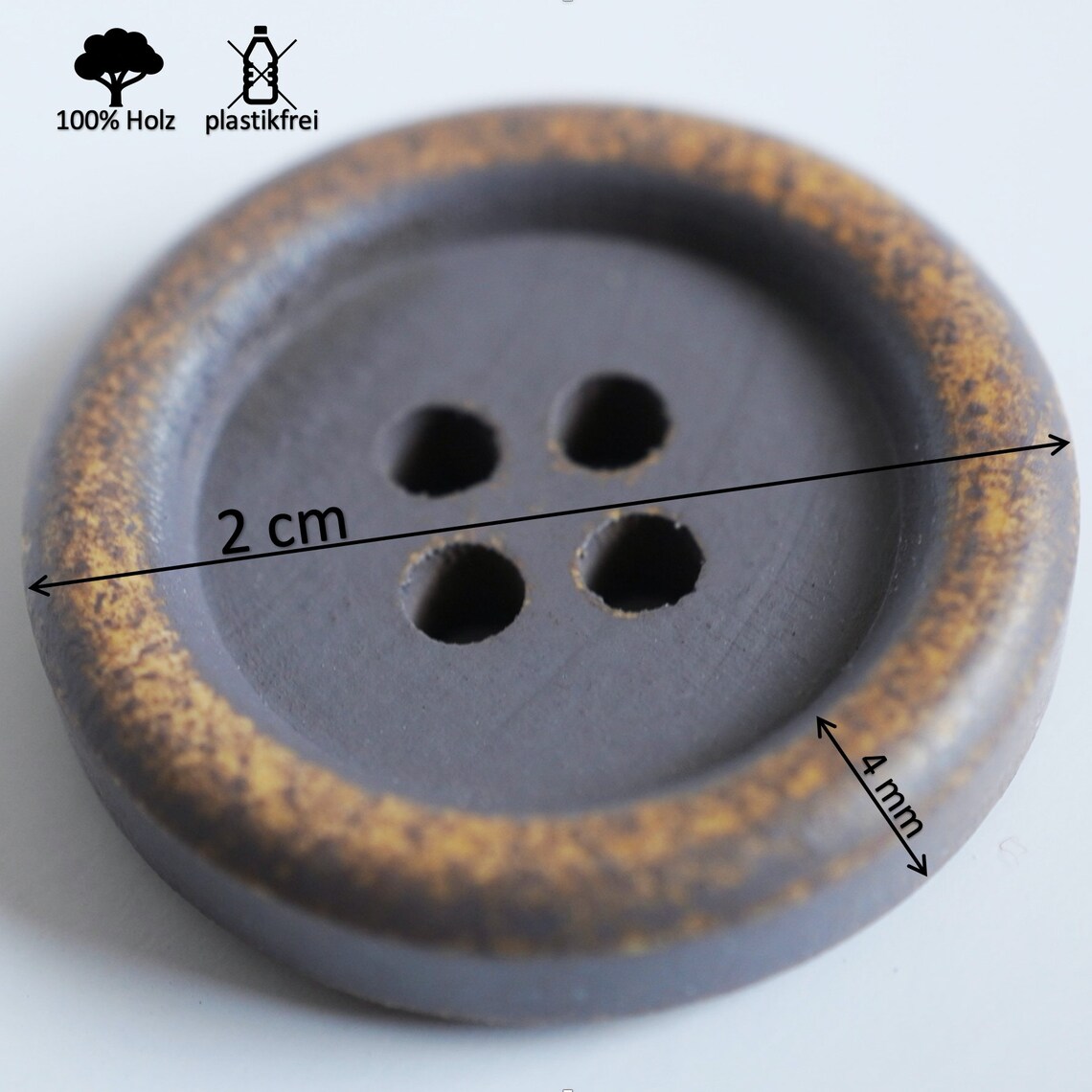 Wooden Buttons Grey in Used Look Vintage Look Round 2 Cm 4 | Etsy