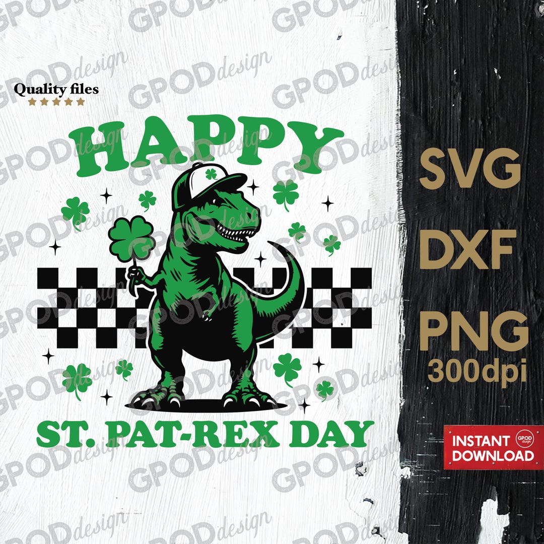 Happy St.pat-rex Day SVG, Clipart for Cricut, Retro Lucky Dinosaur Lover, T-rex Shamrock St ...