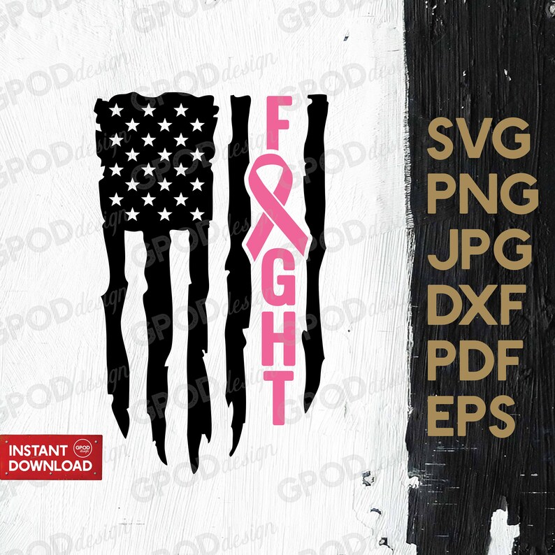 Fight Cancer US Flag SVG Pink Ribbon Svg Clipart for Cricut | Etsy
