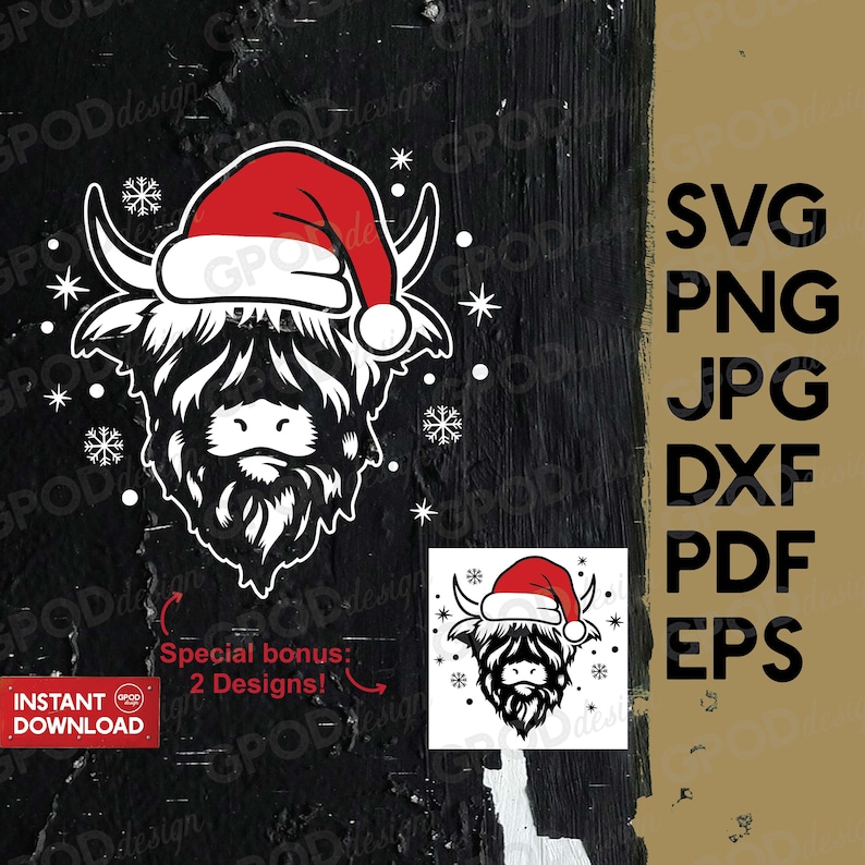 Christmas Cow Santa Hat SVG Highland Cow Svg Clipart for - Etsy