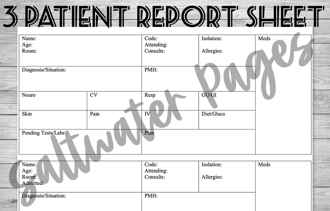 3 Patient Nursing Report Sheet - Etsy