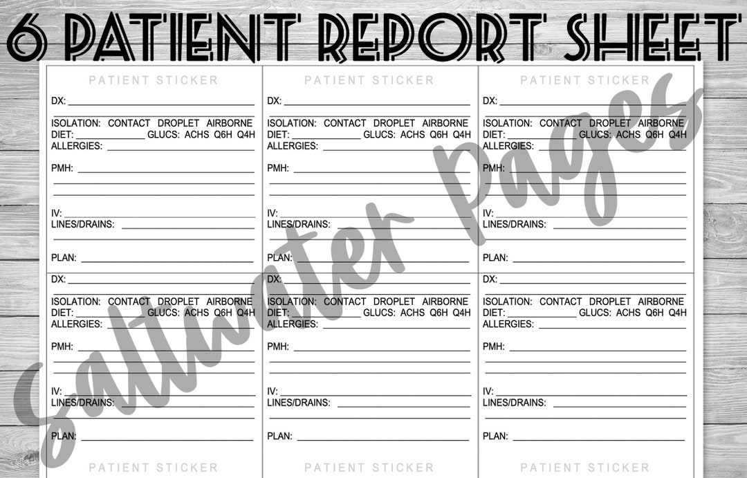 6 Patient Med/surg Report Sheet With Room for Patient Stickers - Etsy