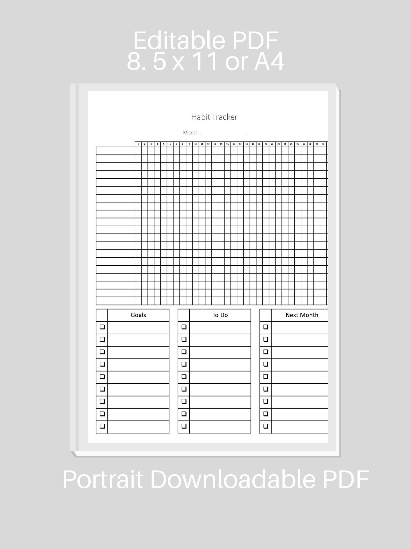 Calendars & Planners Paper Productivity Tracker Editable PDFs Portrait ...
