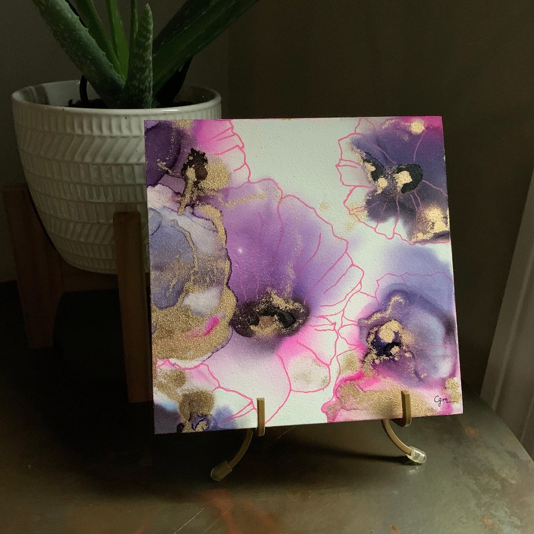 Original Alcohol Ink 8x8 Painting, Cradled Board, Abstract, Floral ...