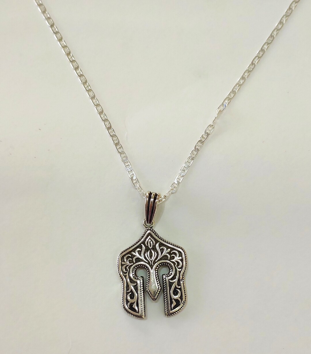 Silver Pendant With Chain, Helmet Design, Spartan,trojan Design. - Etsy