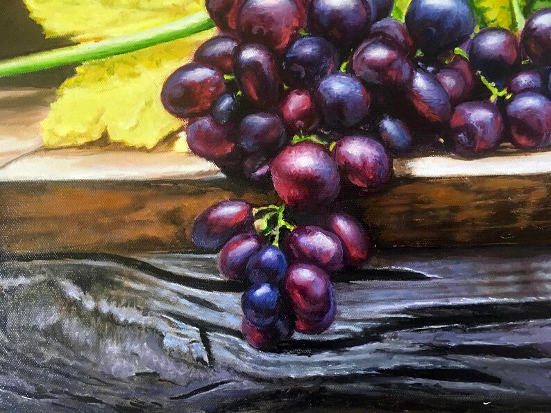 Grapes Original Oil Painting on Canvas Fruit Still Life Artwork Oil ...