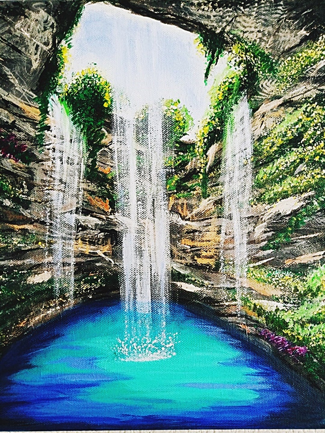 Mexican Cenote Painting Original, Cave Waterfall, Original Acrilic ...