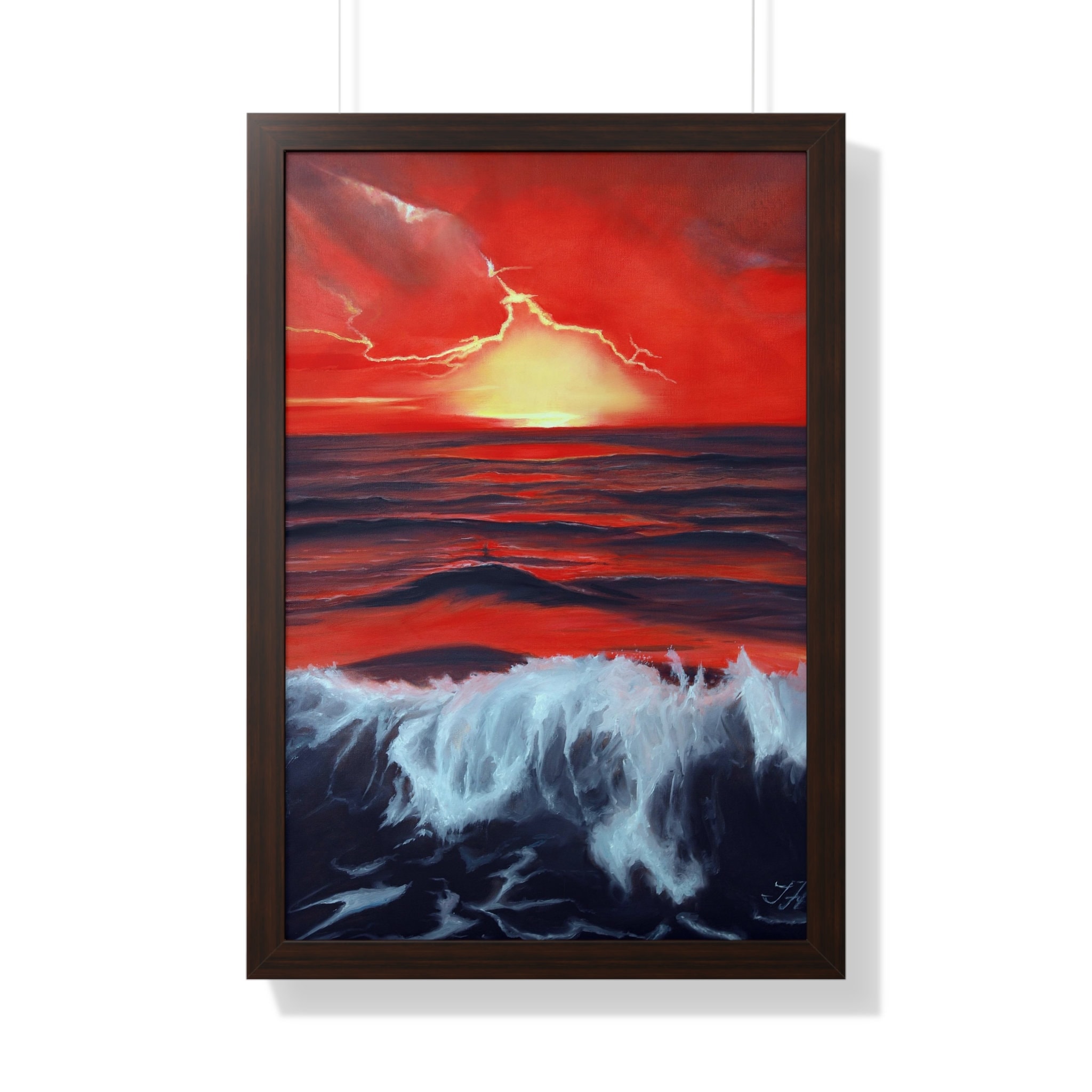 Red Sunset Painting Framed Poster of Original Art Sunset Over Ocean ...