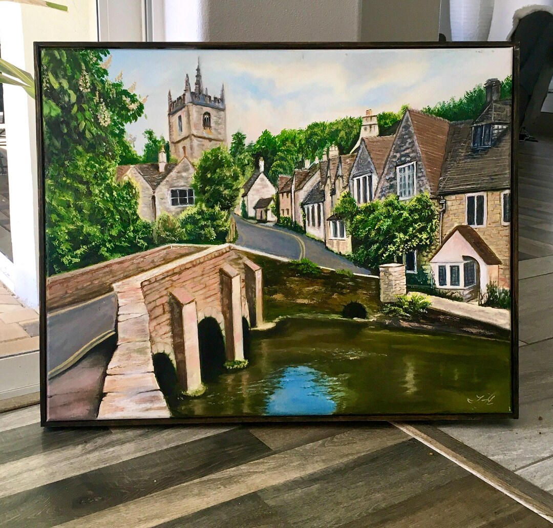 Original Oil English Countryside Painting: Castle Combe Landscape ...