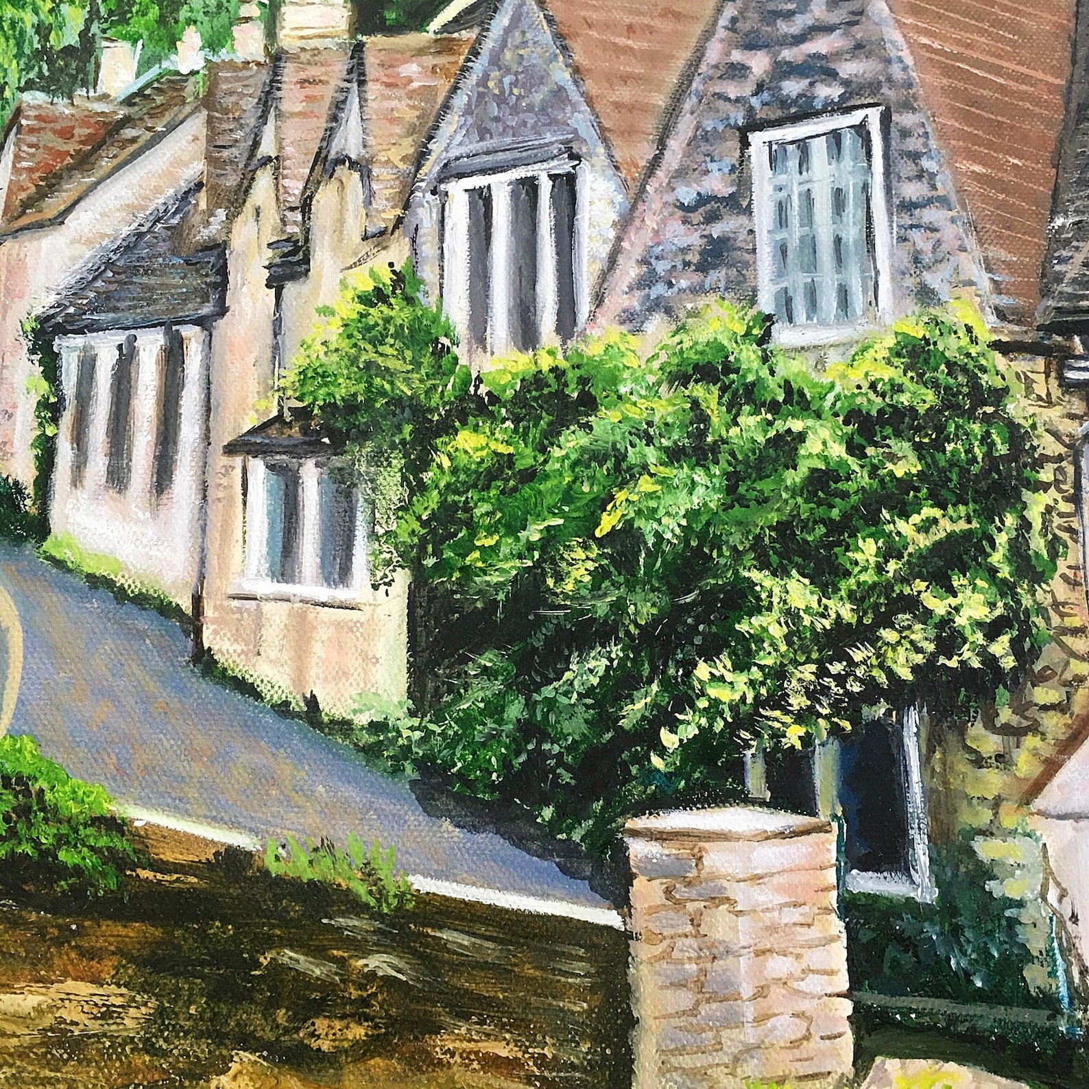 Original Oil English Countryside Painting: Castle Combe Landscape ...