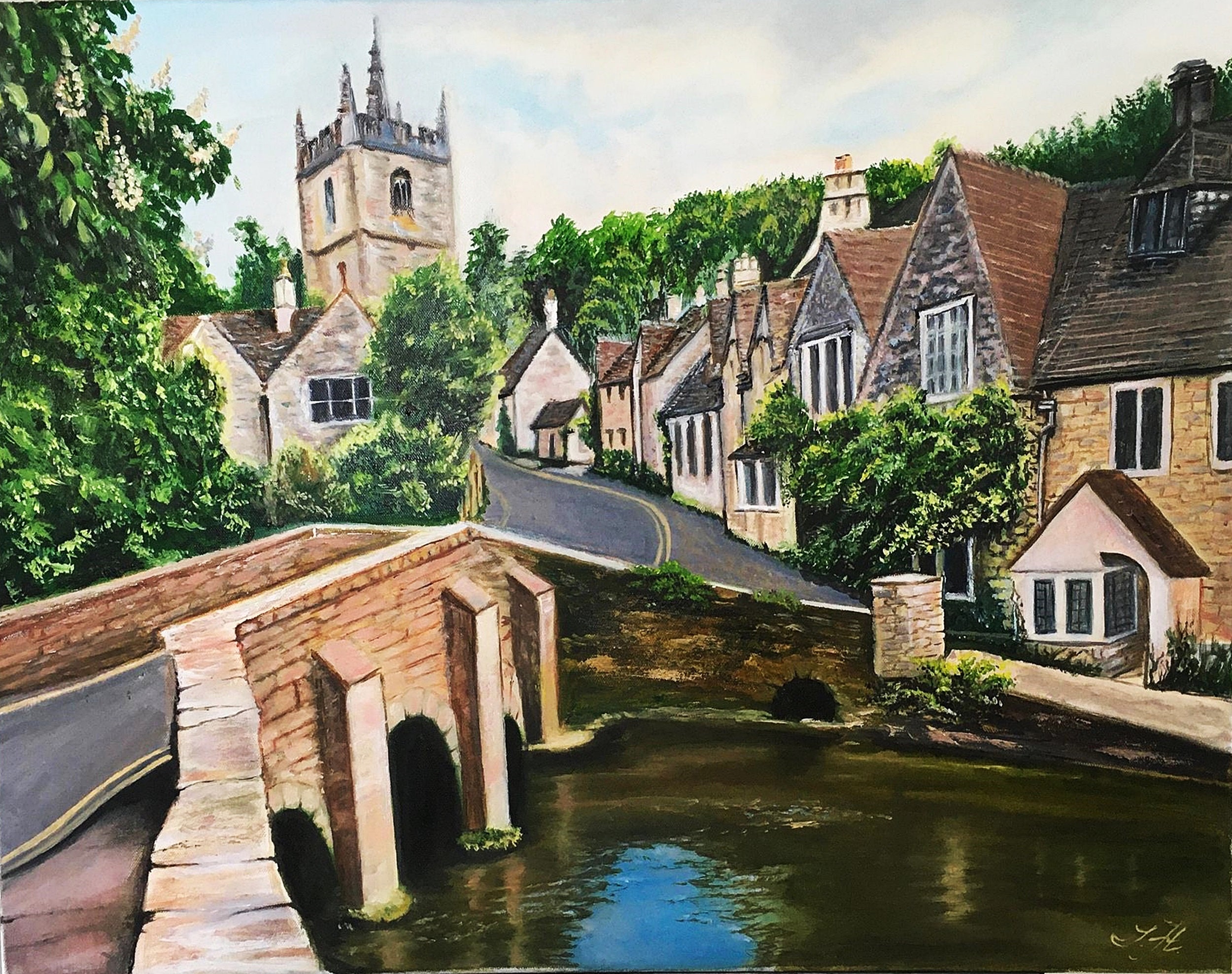 Original Oil English Countryside Painting: Castle Combe Landscape ...