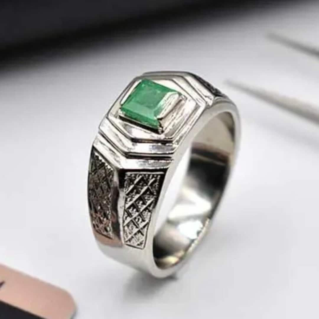 Man Emerald Ring Natural Emerald Rings for Men Sterling Silver 925 Ring ...
