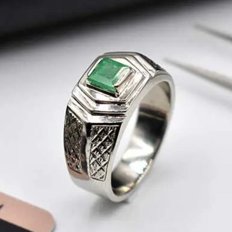 Man Emerald Ring Natural Emerald Rings for Men Sterling Silver - Etsy ...