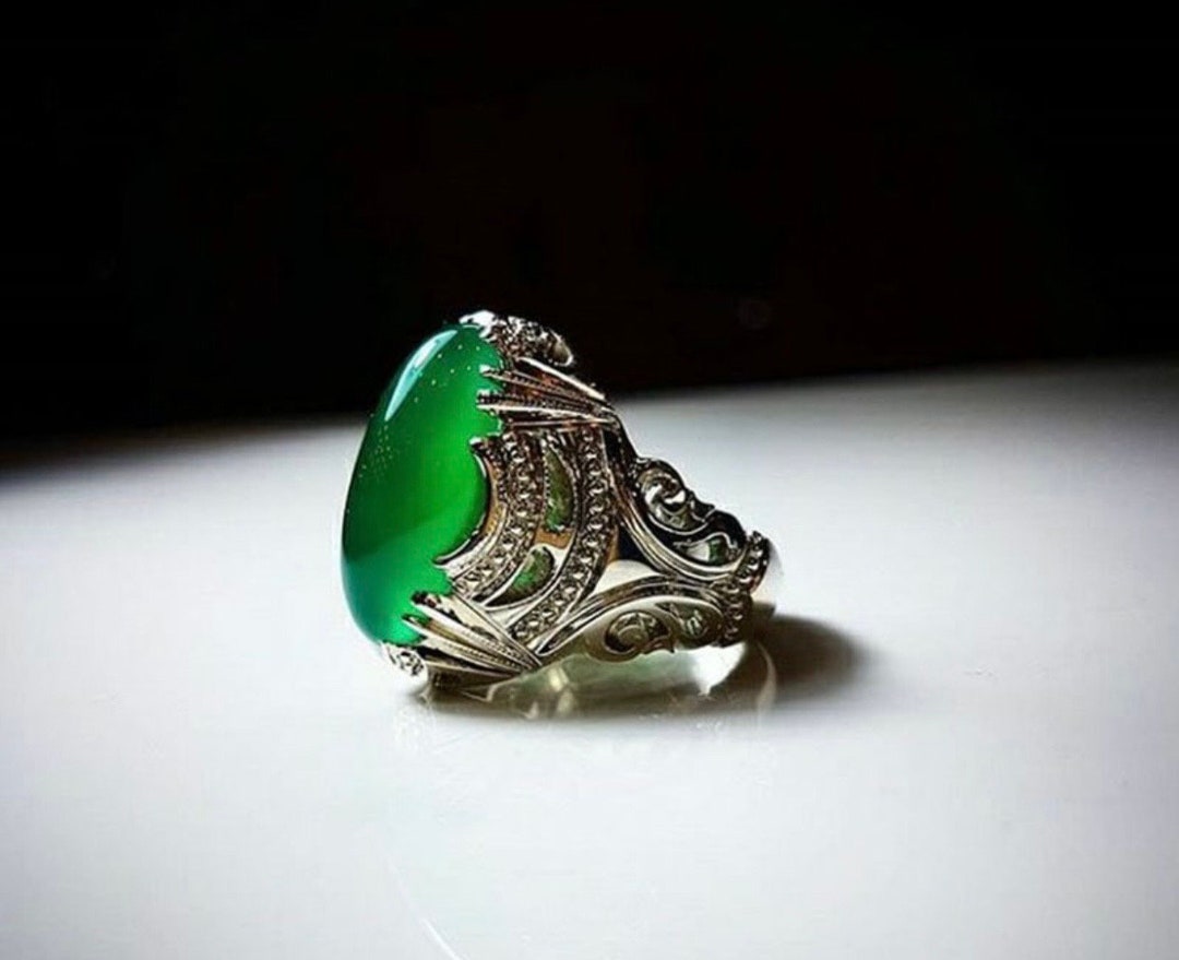 Natural Aqeeq Rings Yemeni Sabz Aqeeq Handmade Agate Ring Sterling ...