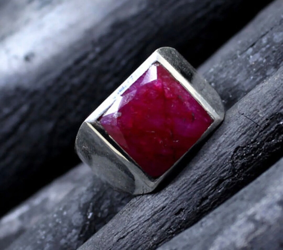Natural Ruby Ring for Men, Yaqoot Rings 925 Silver Band Gifts for Him ...