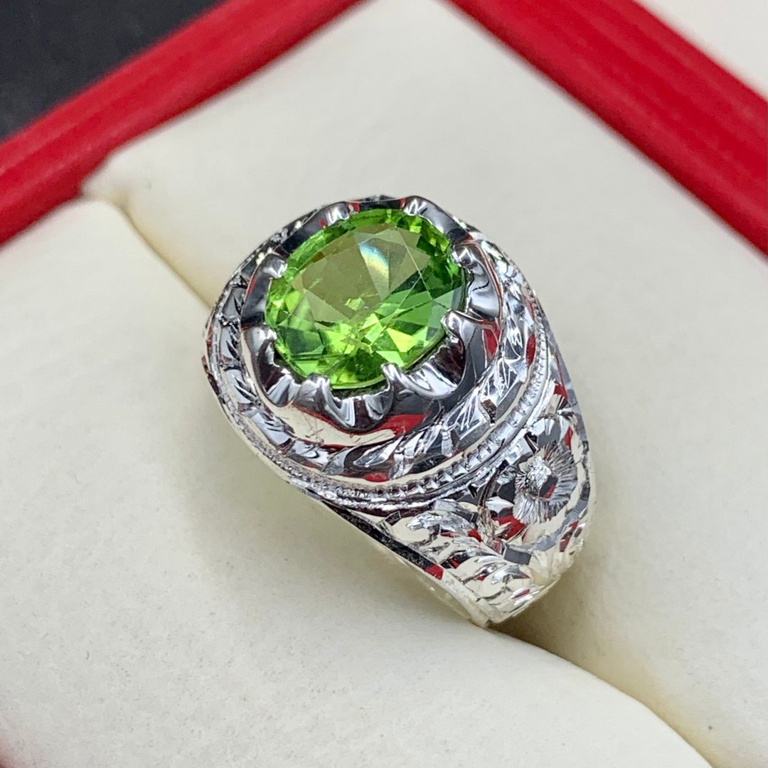 Natural Mens Peridot Ring Sterling Silver 925 Handmade Peridot Ring for ...