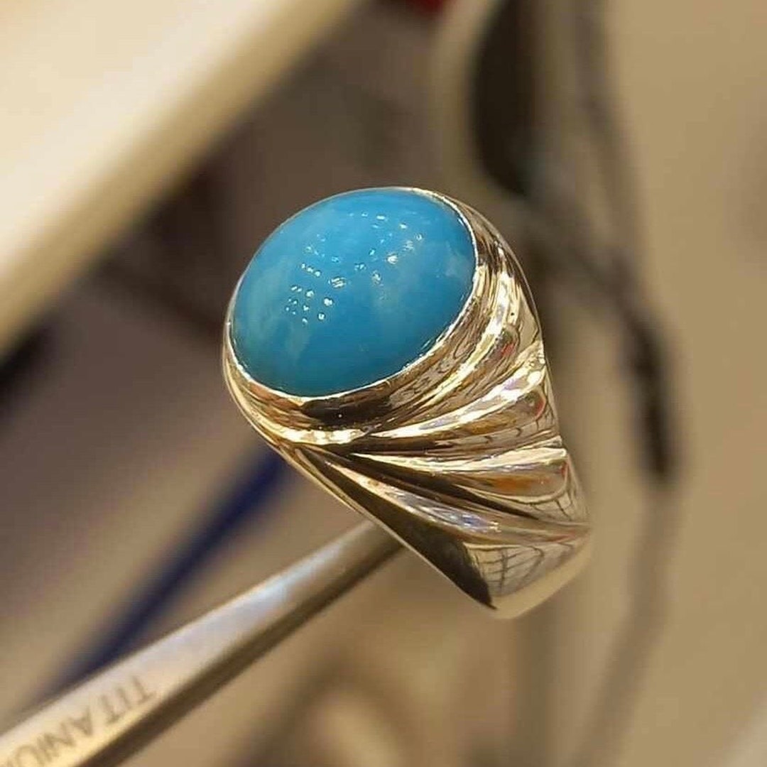 Mens Turquoise Ring Natural Feroza Ring Real Turquoise Ring, Sterling Silver 925 Handmade Firoza ...