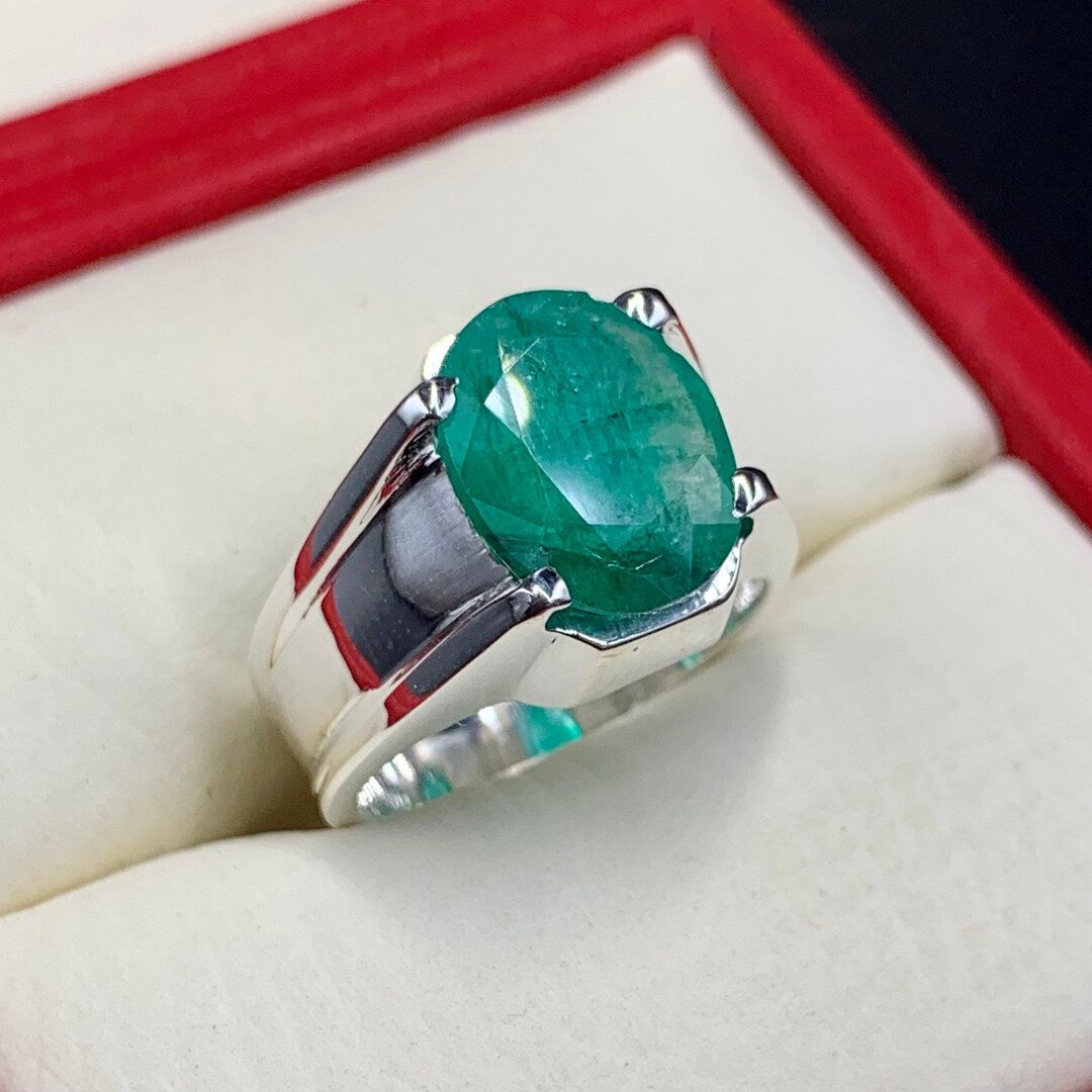 Man Emerald Ring, Natural Emerald Ring Sterling Silver 925 Ring Beryl ...