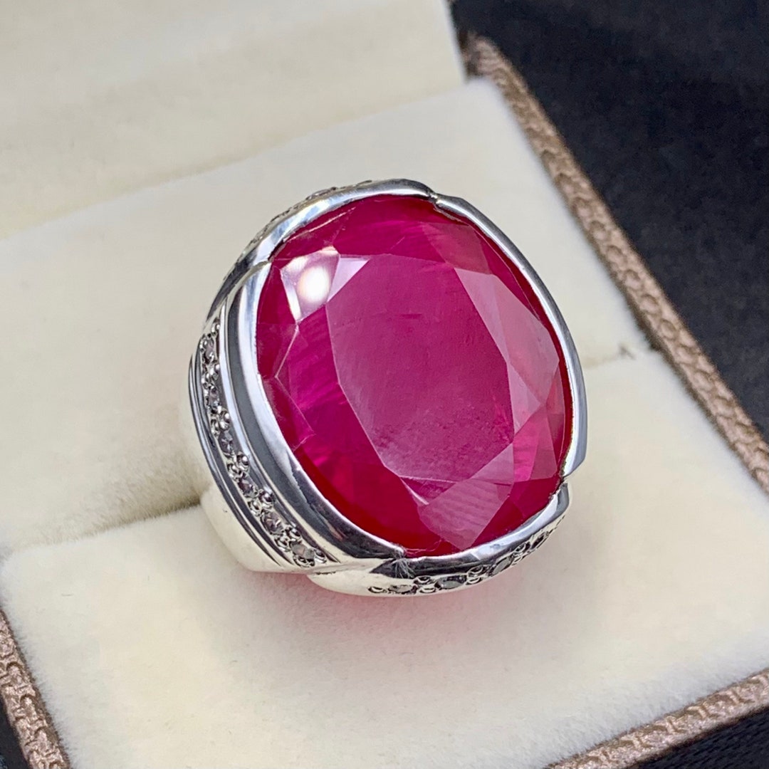 Deep Red Ruby Mens Ring Sterling Silver 925 Yaqut Ring Handmade Ruby ...