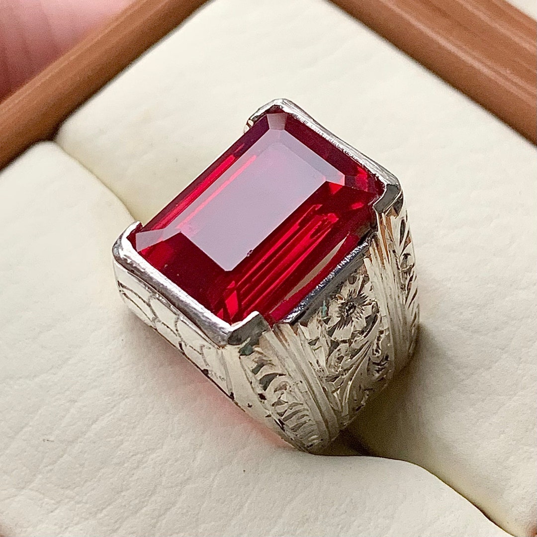 Cabochon Red Ruby Mens Ring Sterling Silver 925 Anari Yaqoot - Etsy