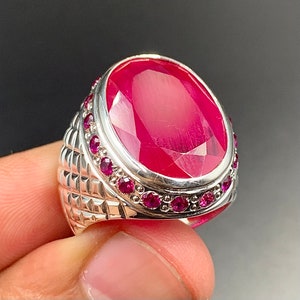 Big Ruby Stone Mens Ring Sterling Silver 925 Yaqut Ring Handmade Ruby Rubin Ring Yakoot Ring ...