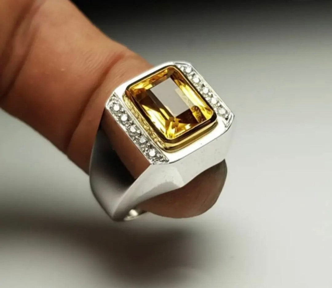 Mens Citrine Ring Natural Citrine Gemstone Rings 925 Silver Handmade ...