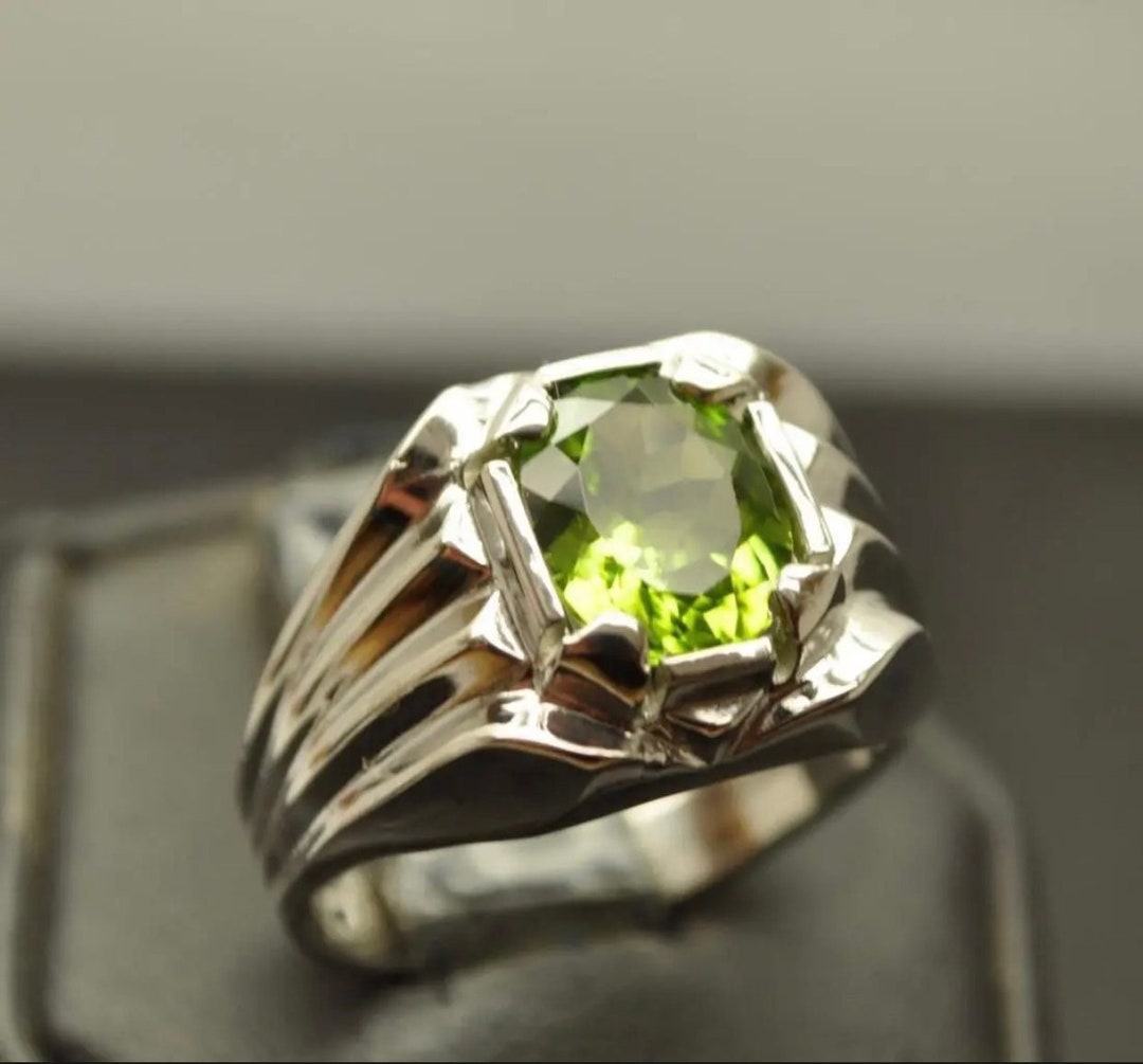 Natural Mens Peridot Ring Sterling Silver 925 Handmade Peridot Ring for ...